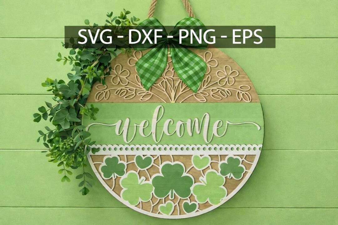Shamrock Welcome Door Sign SVG | St Patrick's Day Door Hanger (instant ...