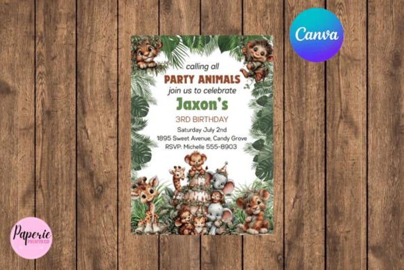 Safari Animal Birthday Invitation Canva Editable, Jungle Party Invite ...