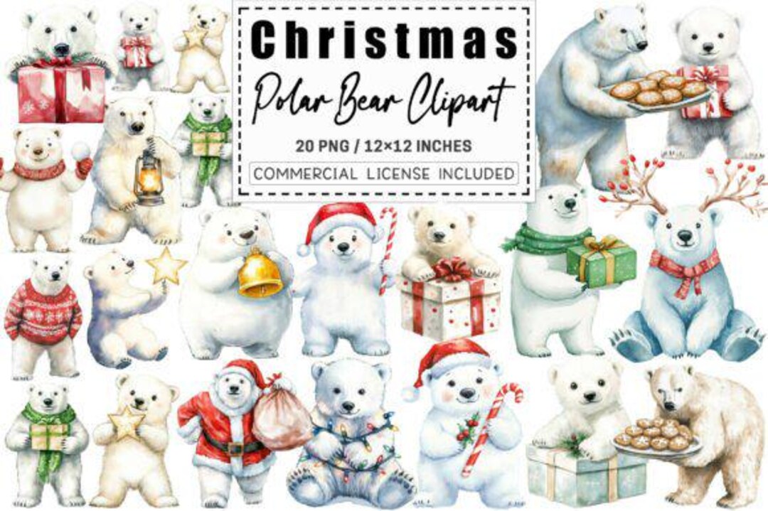 Christmas Polar Bear Clipart Bundle | Winter Bear PNG Set I Instant ...