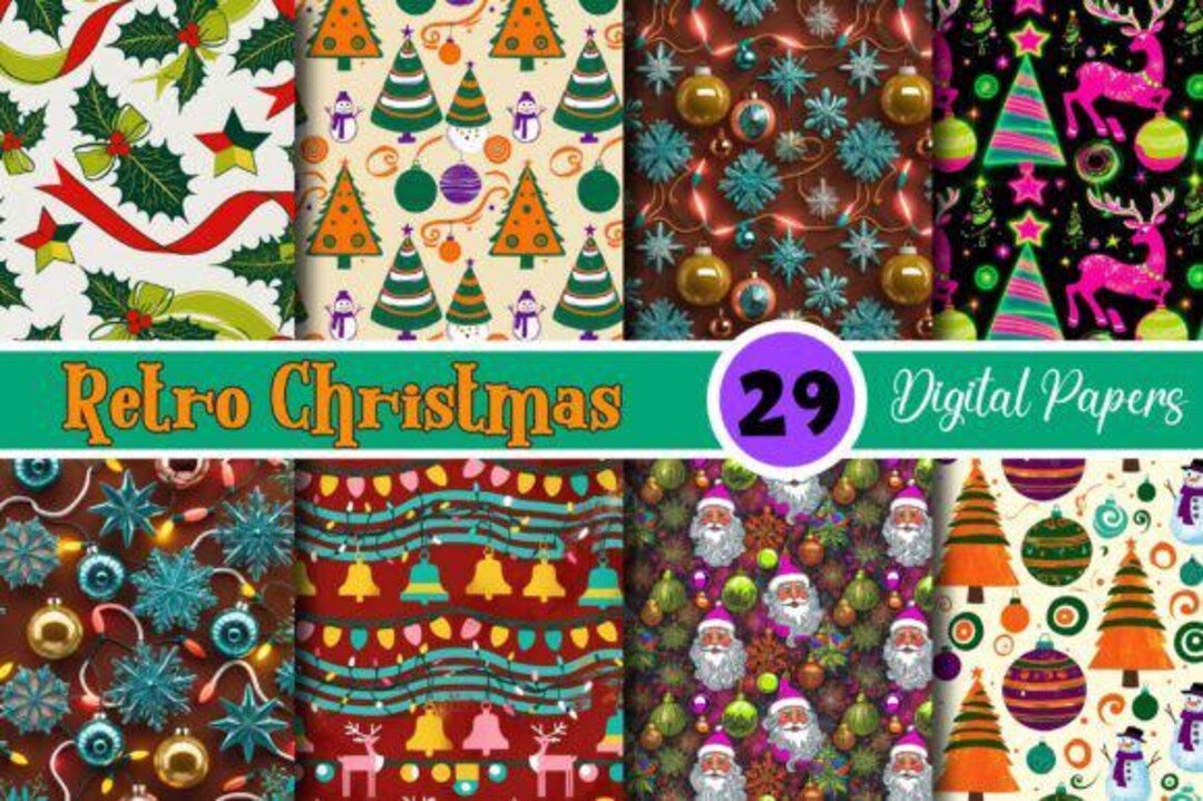 Retro Christmas Paper Patterns Set | 29 Seamless Vintage Holiday ...
