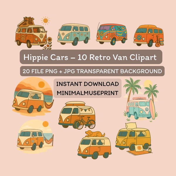 Hippie Van Clipart - Etsy