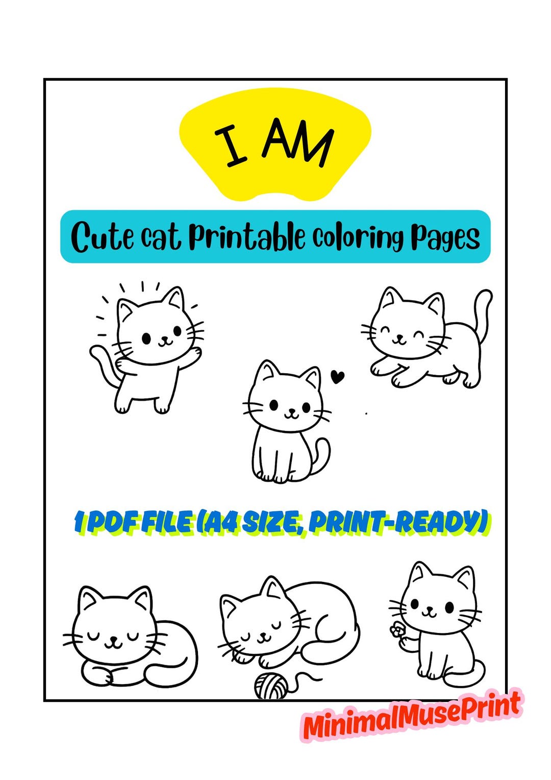 Positive Affirmation Cat Coloring Pages | 6 Cute Printable Cats With I ...