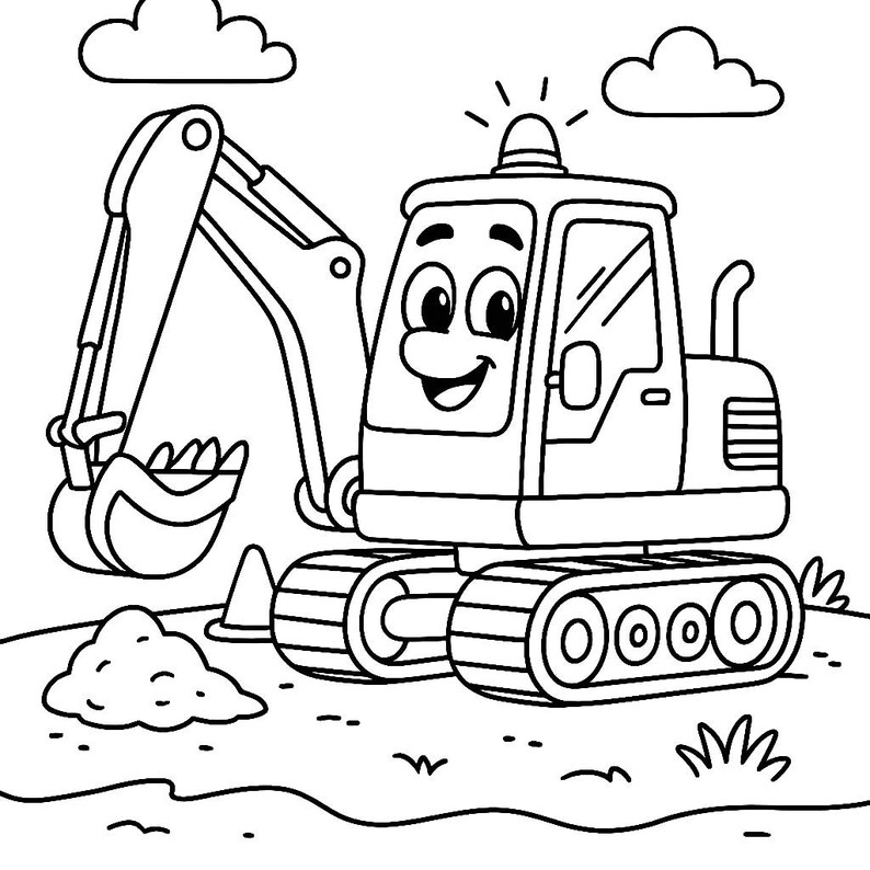 Construction Vehicles Coloring Book for Kids Ages 3–5 – 22 Printable Pages – Excavator, Dump ...