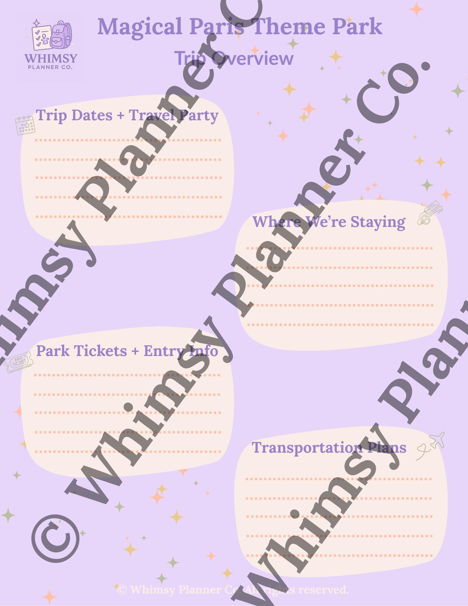 Disneyland Paris Trip Overview Printable | Whimsical Travel Itinerary ...