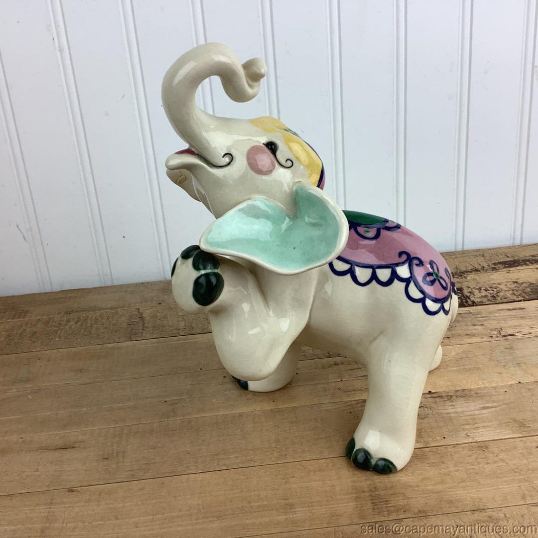 Kay Finch Baby Elephant Figure Statue Green Inner Ears Pink Blanket ...