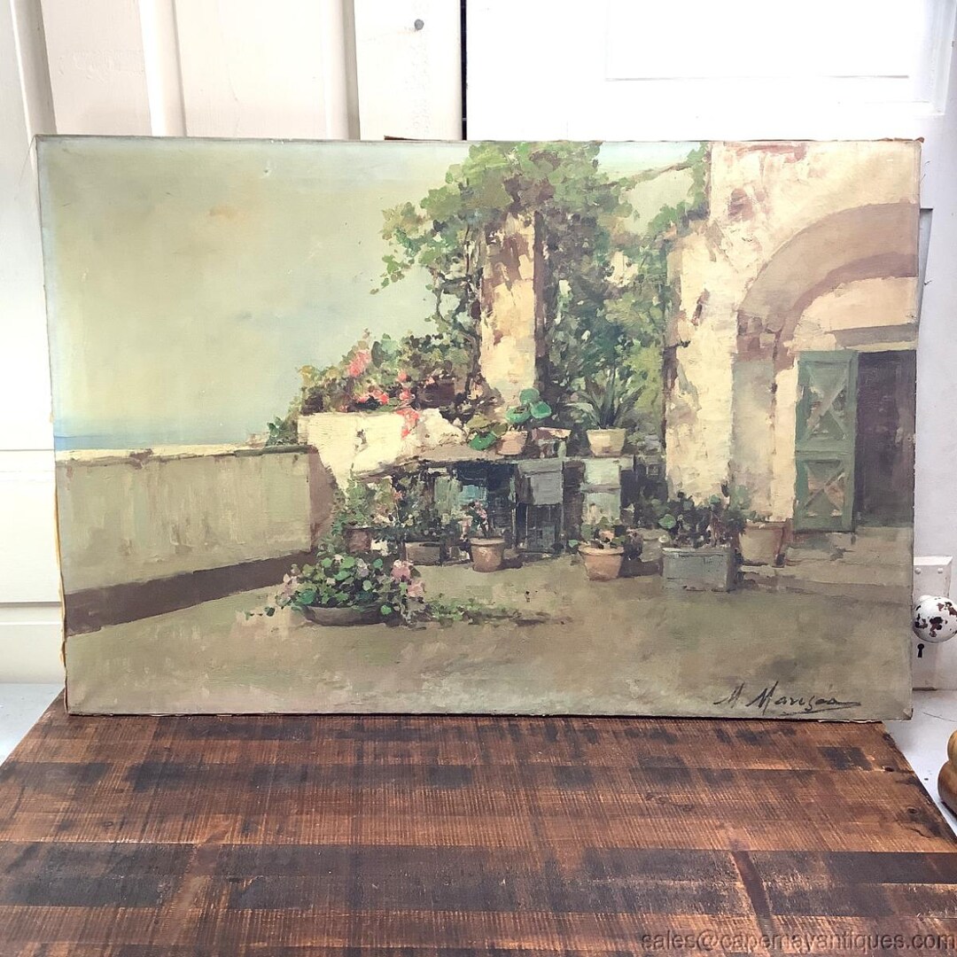 Oil Painting Italian Patio Veranda by Mario Maresca Amalfi Coast Italy ...