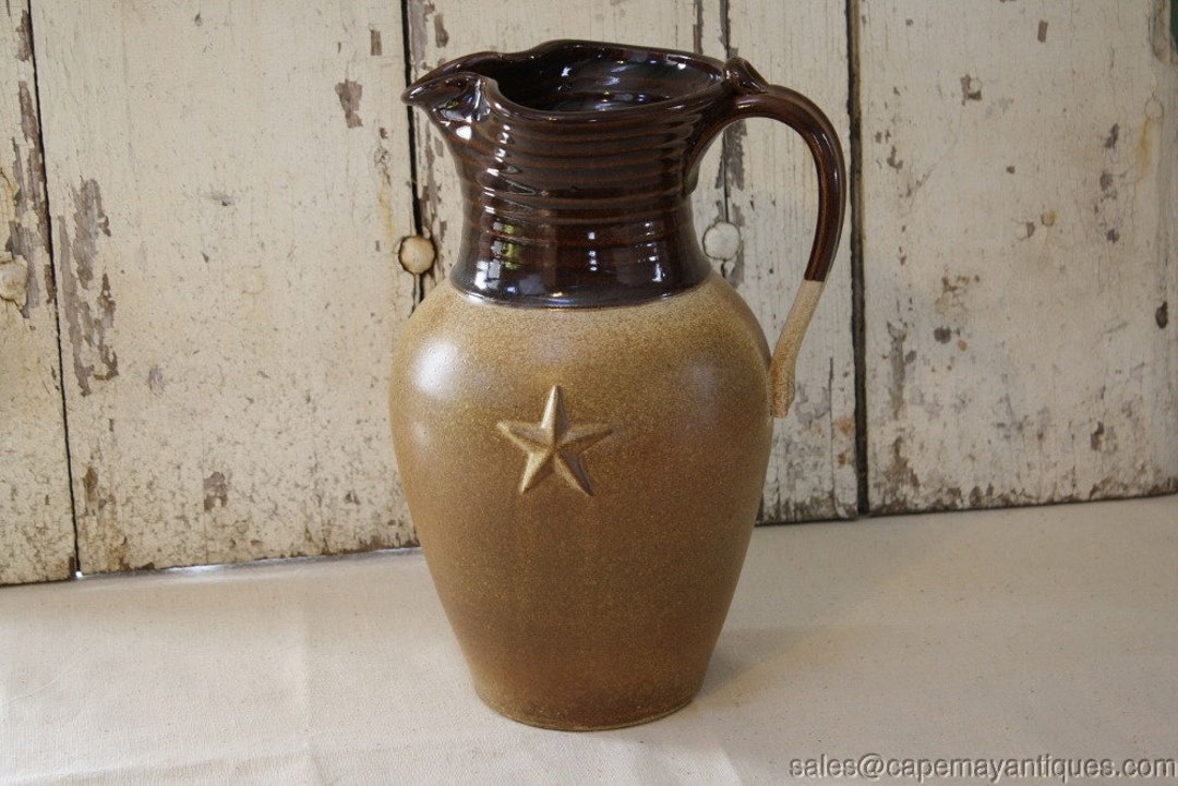 Stoneware Jug Large 2 Tone Brown Embossed Star Front Matte & Glazed 12 ...