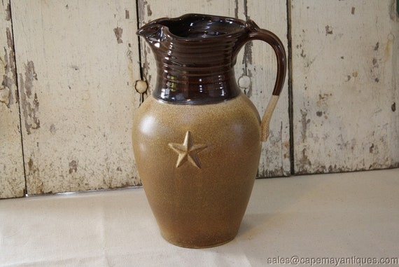 Stoneware Jug Large 2 Tone Brown Embossed Star Front Matte & | Etsy