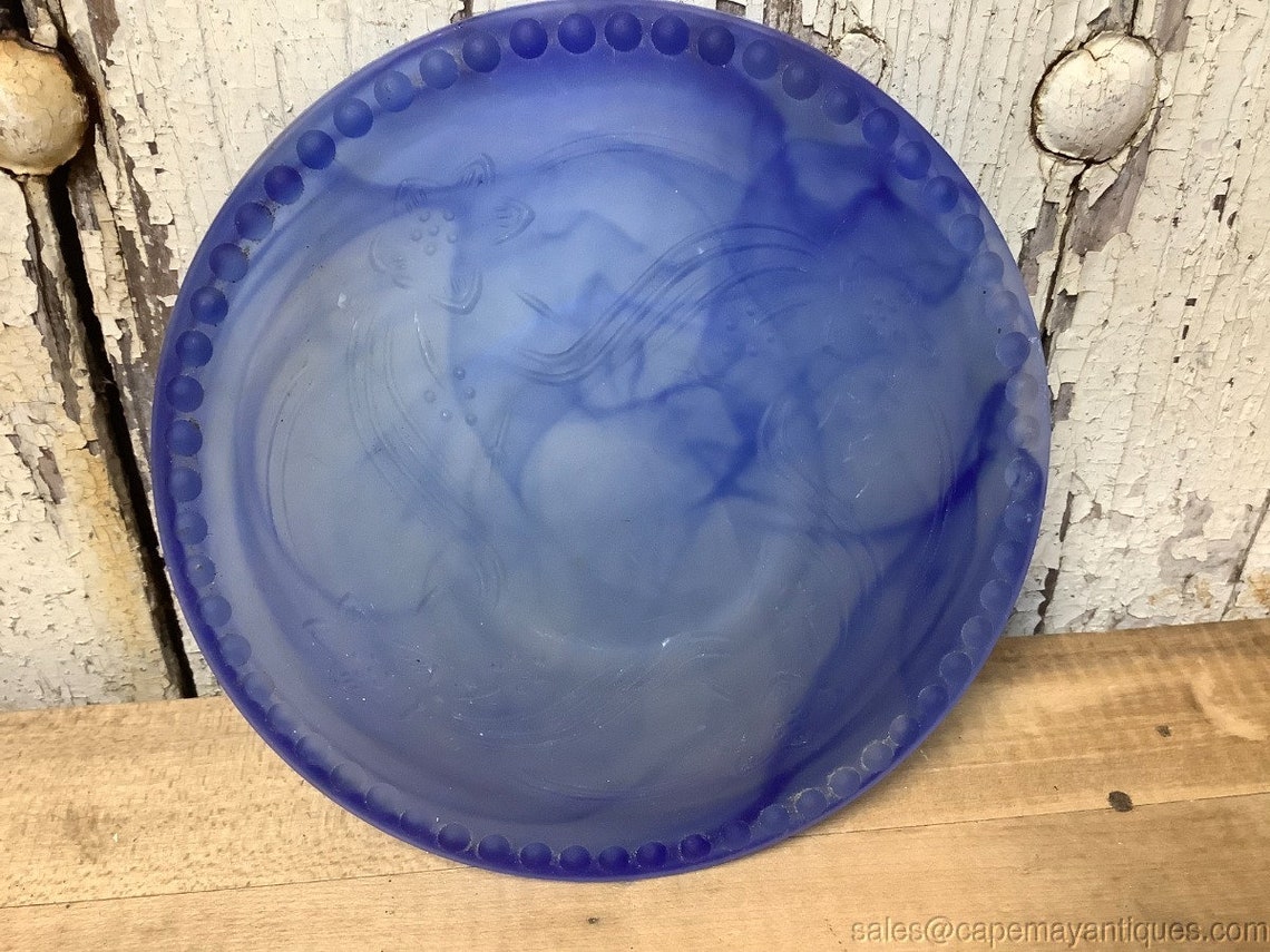 Blue Frosted Swirl Glass Opalescent Lid Beaded Rim Round Dome | Etsy
