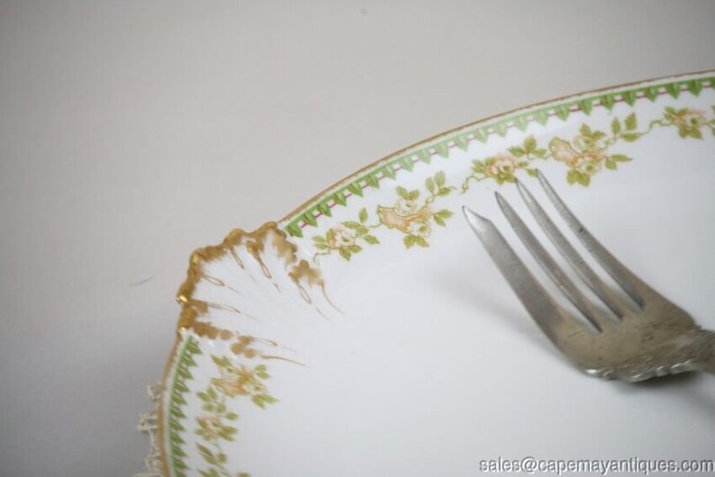 Limoges Platter Gold Tray Gilt Splayed Handles Green Peach | Etsy