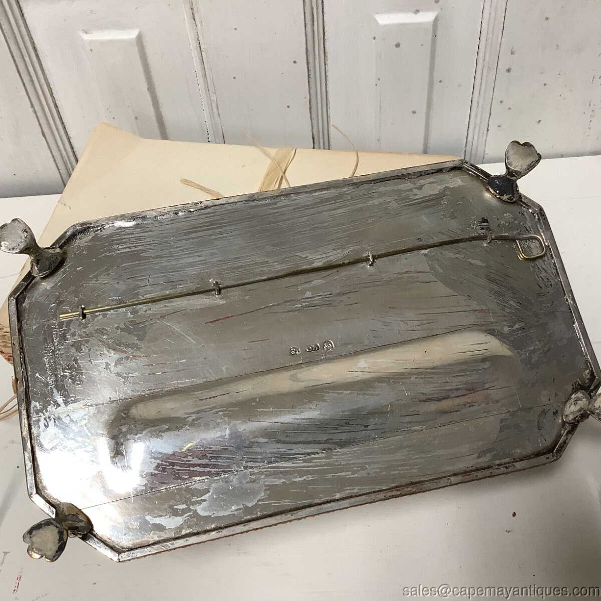 Vintage Silverplate Inkwell W 2 Glass Ink Bottles Reticulated Rim Claw ...