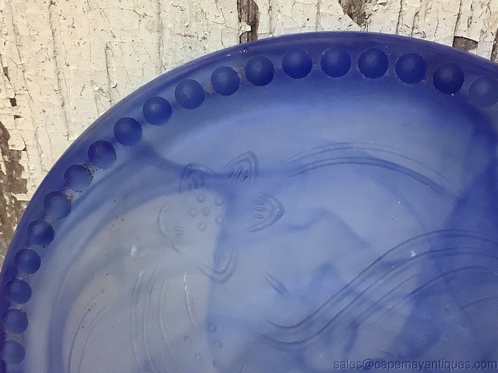 Blue Frosted Swirl Glass Opalescent Lid Beaded Rim Round Dome | Etsy