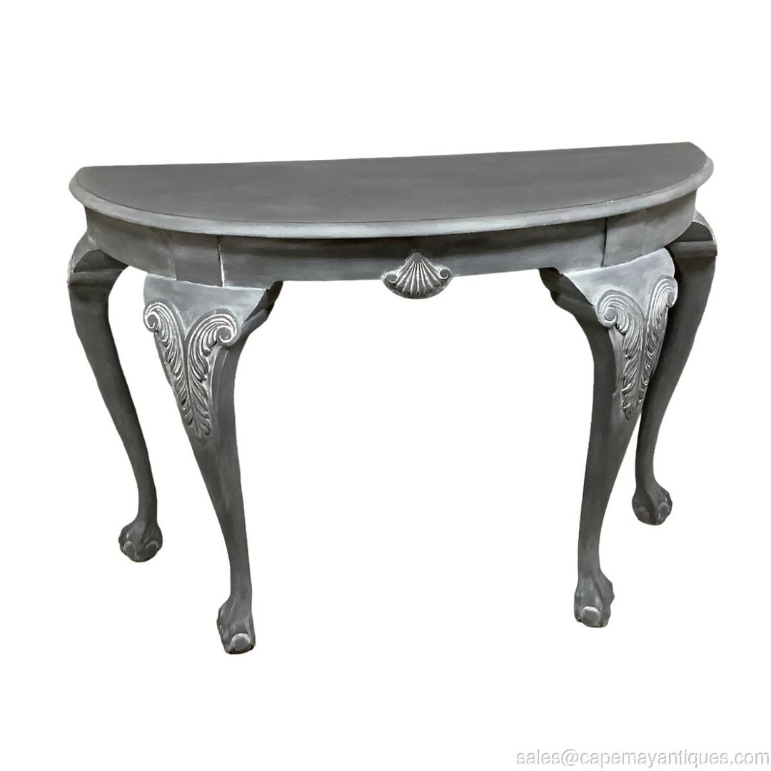 Painted Console Foyer Table Half Round Painted Deep Gray Moody Shell ...