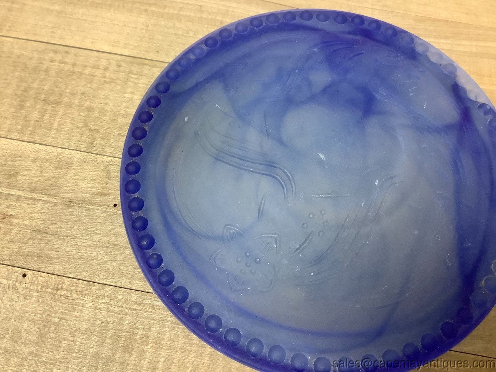 Blue Frosted Swirl Glass Opalescent Lid Beaded Rim Round Dome | Etsy