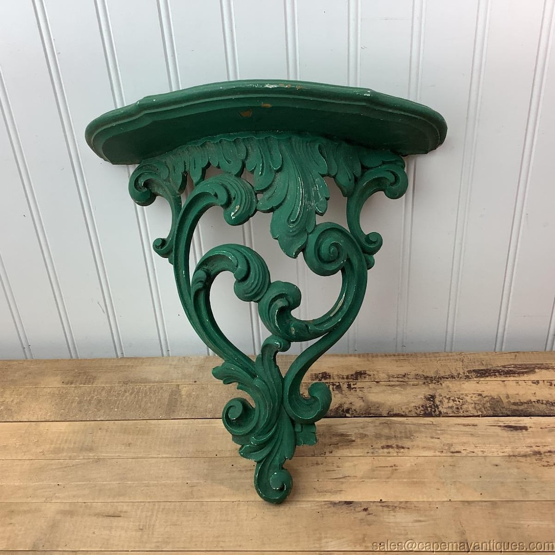 Syroco Resin Wall Shelf Painted Hunter Green Scroll Work Garden Decor ...