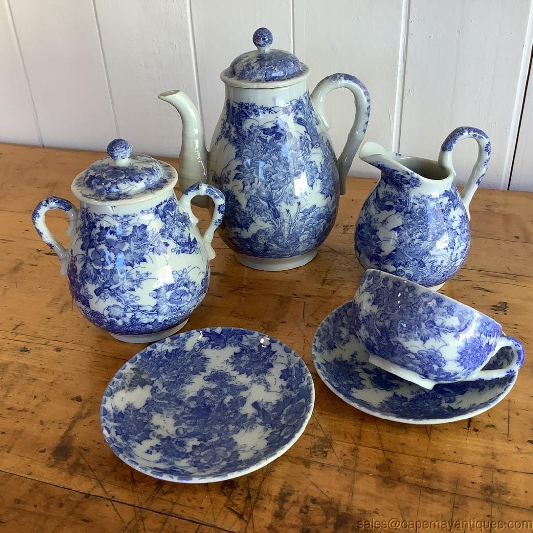 Blue White Floral Seto Tea Set Japanese C1860 Teapot Sugar Pot Creamer 1 Cup - Etsy