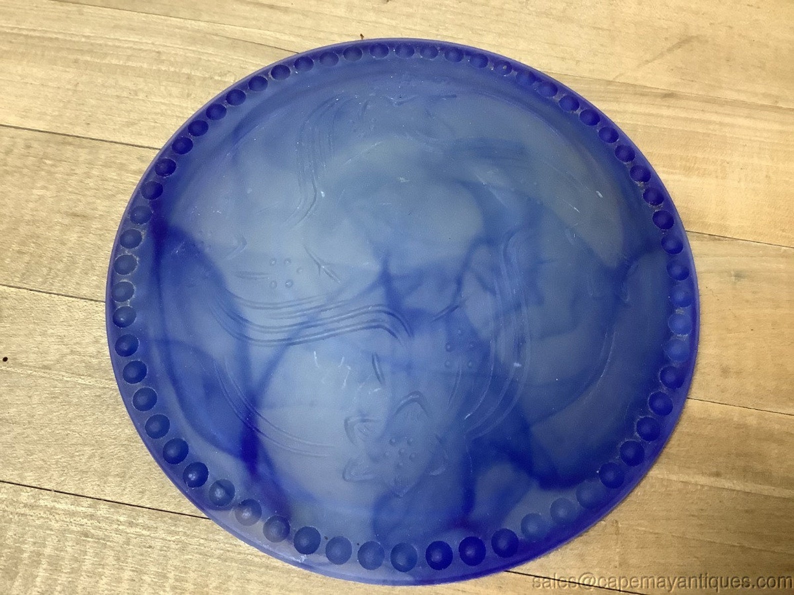 Blue Frosted Swirl Glass Opalescent Lid Beaded Rim Round Dome | Etsy