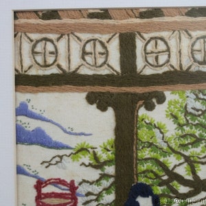 Needlepoint Asian Scene Woman Playing Flute Seated Male Yarn Silk Linen ...