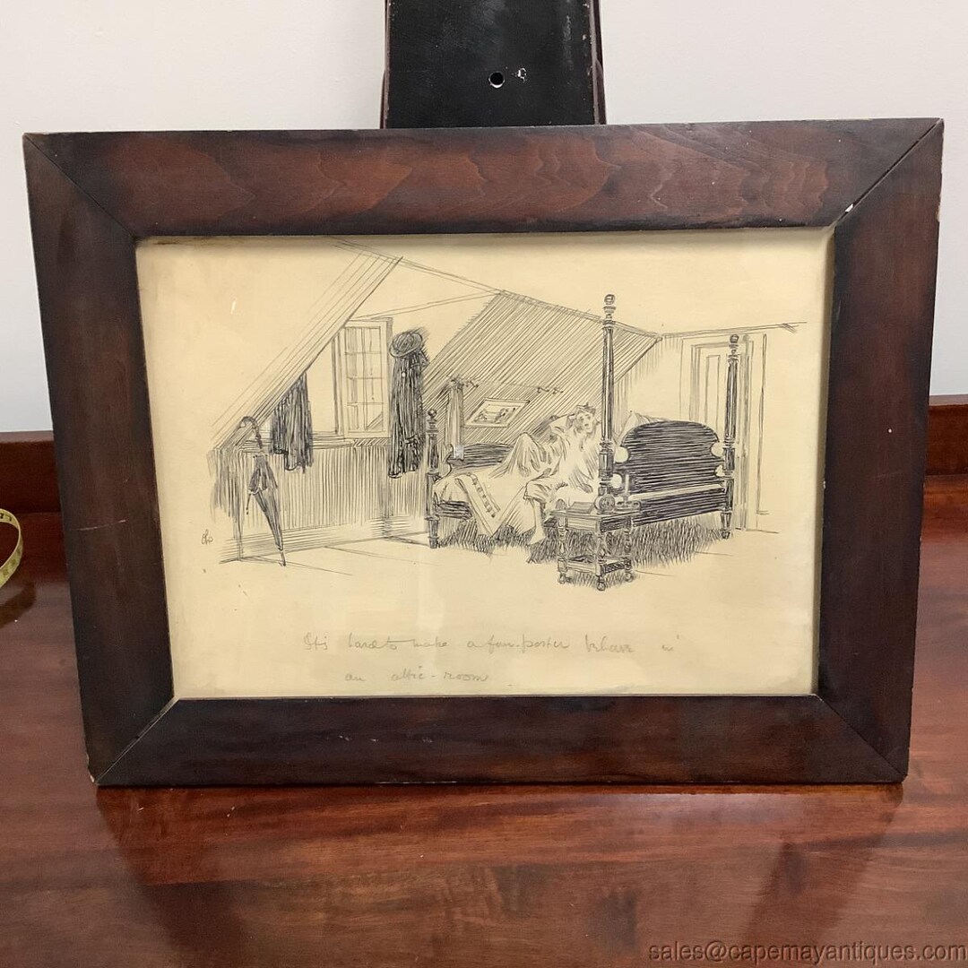 Original Ink Drawing Orson Lowell American Illustrator Attic Room ...
