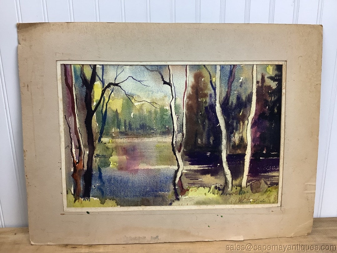 Signed Edward Lis Listed Artist Watercolor Painting Woods Fall Tones ...