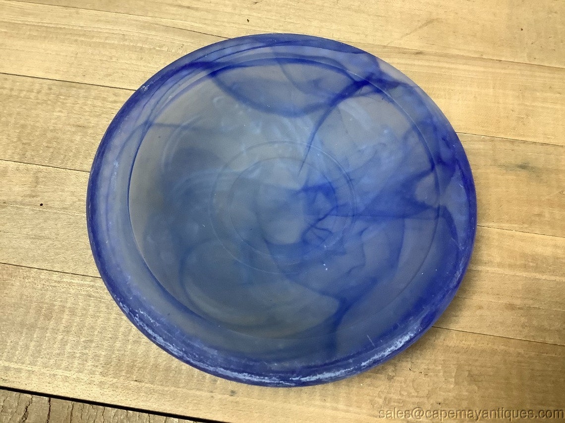 Blue Frosted Swirl Glass Opalescent Lid Beaded Rim Round Dome | Etsy