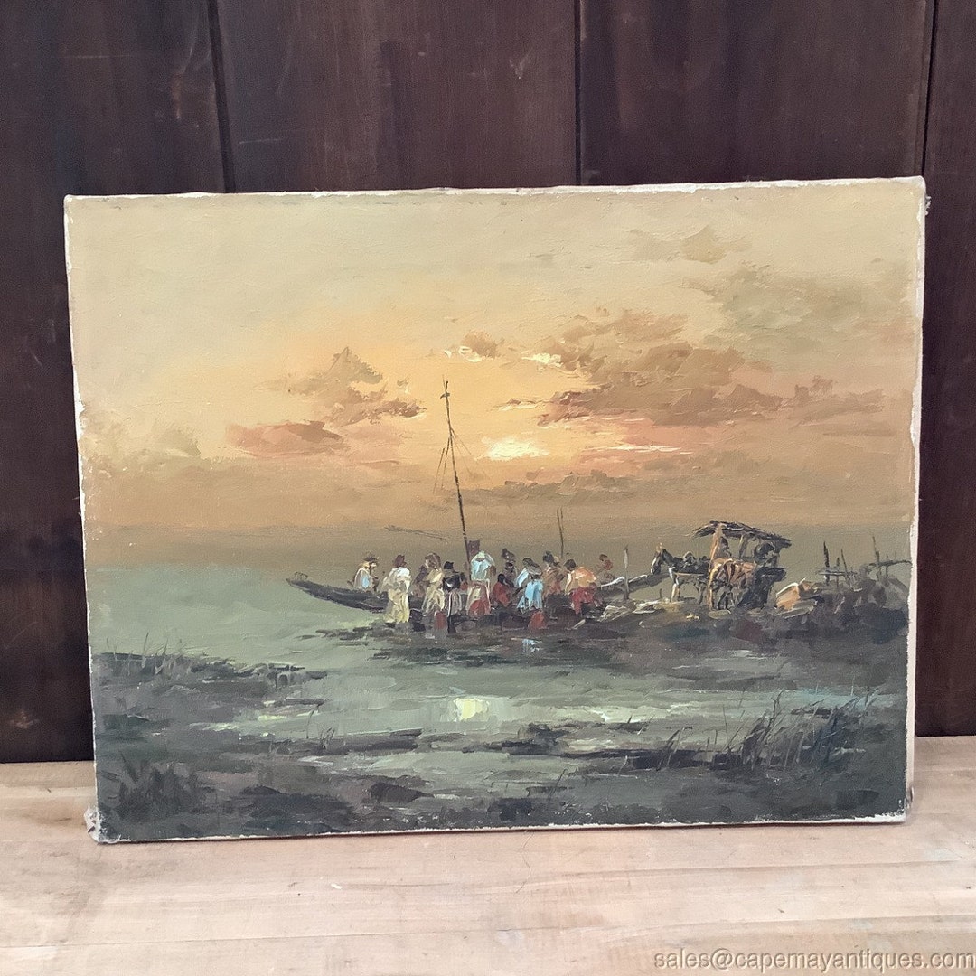 JD Castro Signed Oil Painting Afternoon Catch Fishermn Listed Artist ...