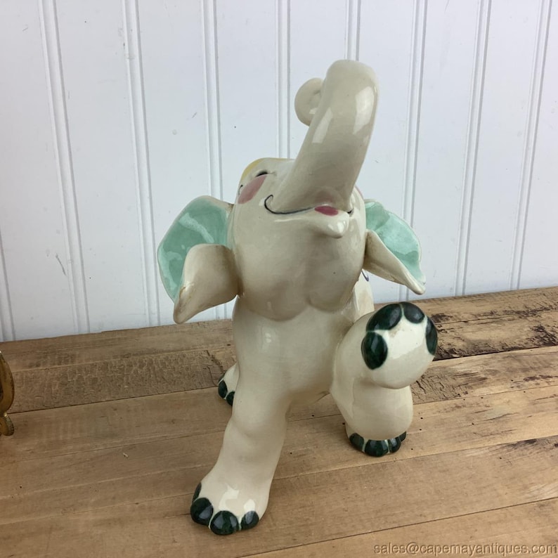 Kay Finch Baby Elephant Figure Statue Green Inner Ears Pink Blanket ...