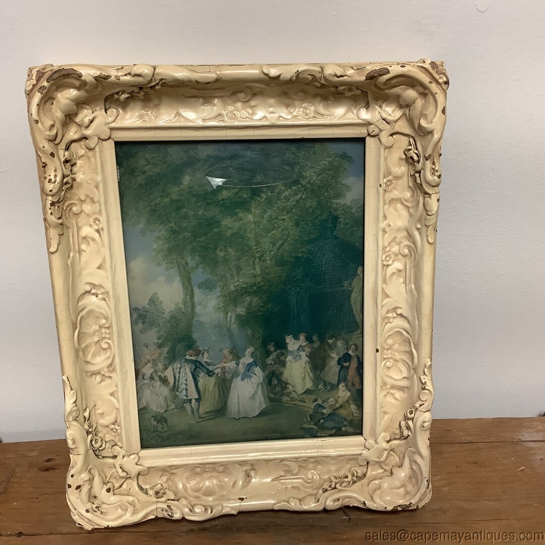 Antique Convex Picture Frame Pntd Cream Print Romantic Early England ...