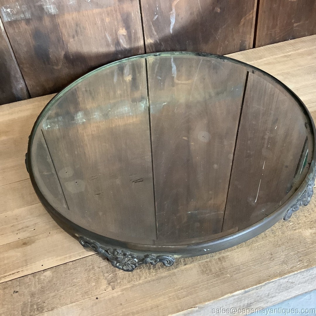 Antique Plateau Mirror Tray Silverplate Footed Floral Art Nouveau ...