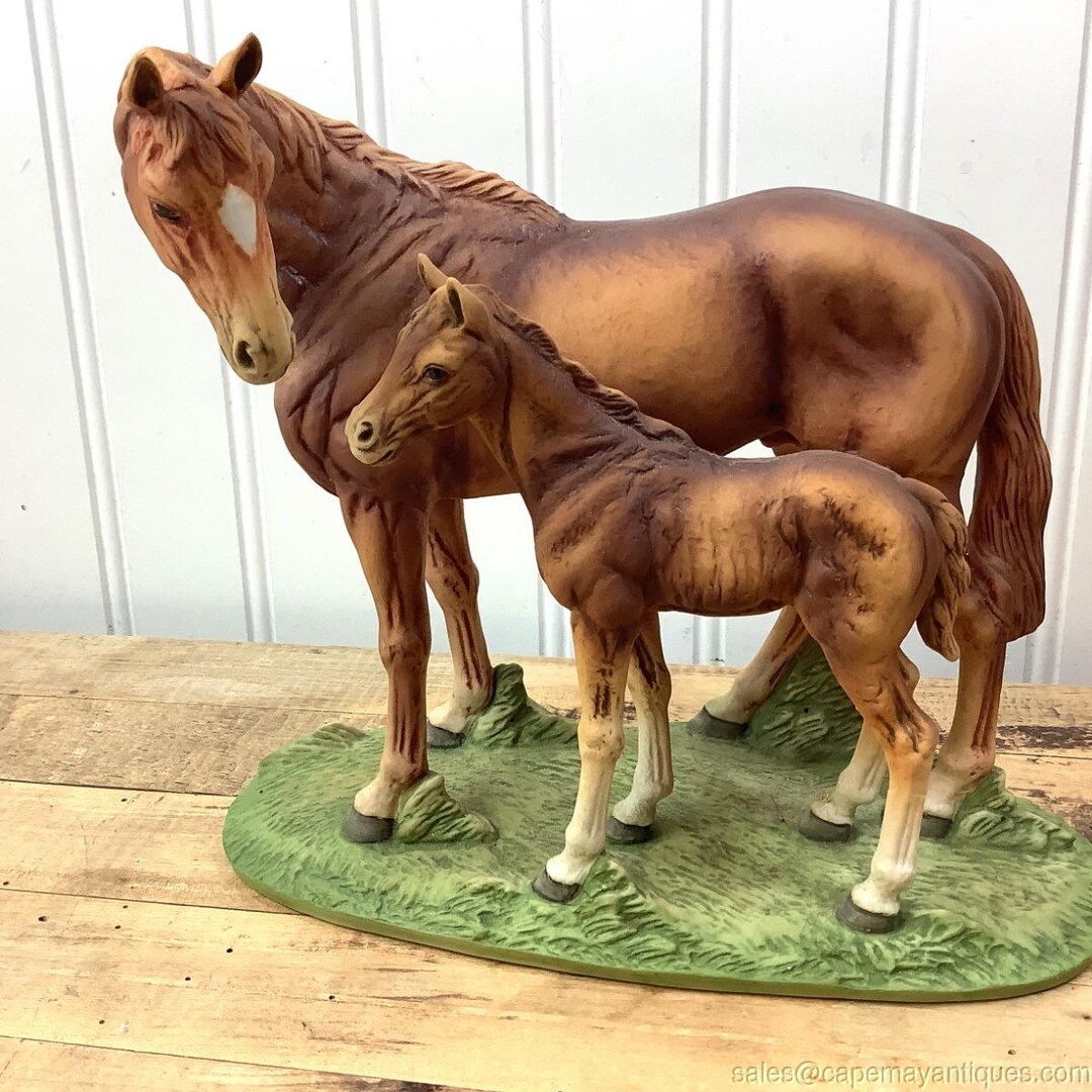 Andrea by Sadek Horse Statue Mother W Foal Light Brown White Nose Japan - Etsy
