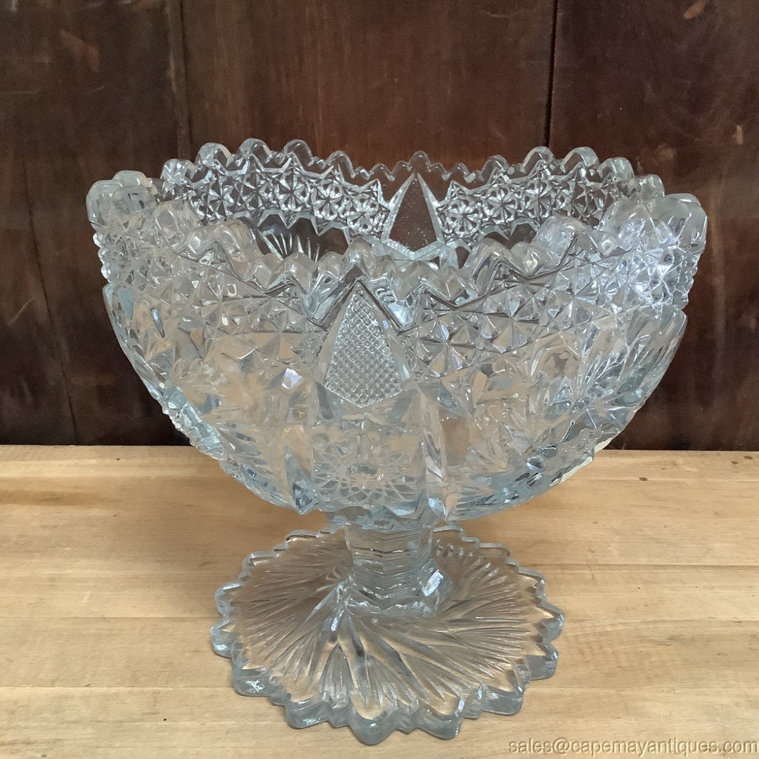 Vintage Pressed Glass Footed Compote Bowl Fruit Bowl Starburst ...