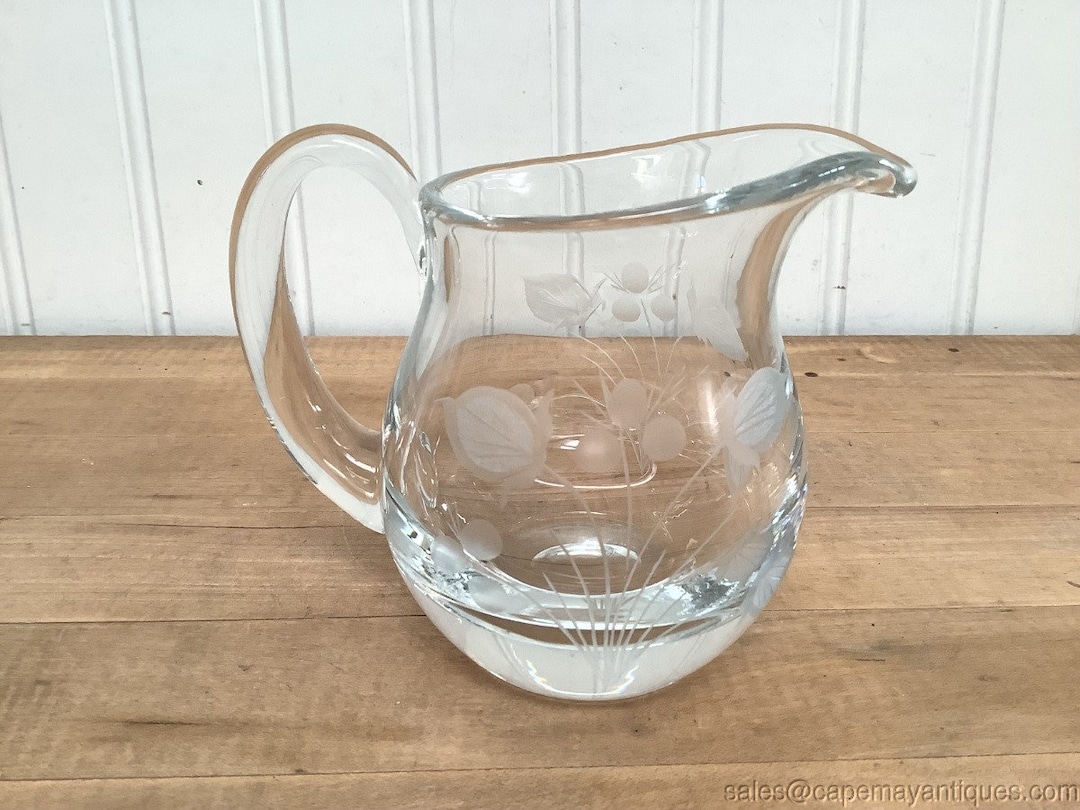 Vintage Glass Creamer Pitcher Acid Etched Florals Polished Bottom - Etsy