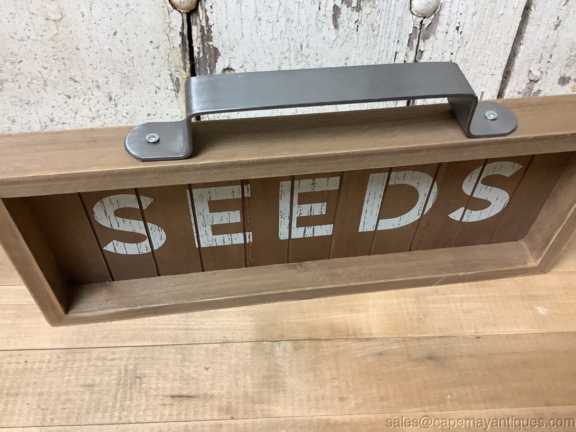 Seeds Sign Standing Wood Shelf Decor Galvanized Handle Brown - Etsy