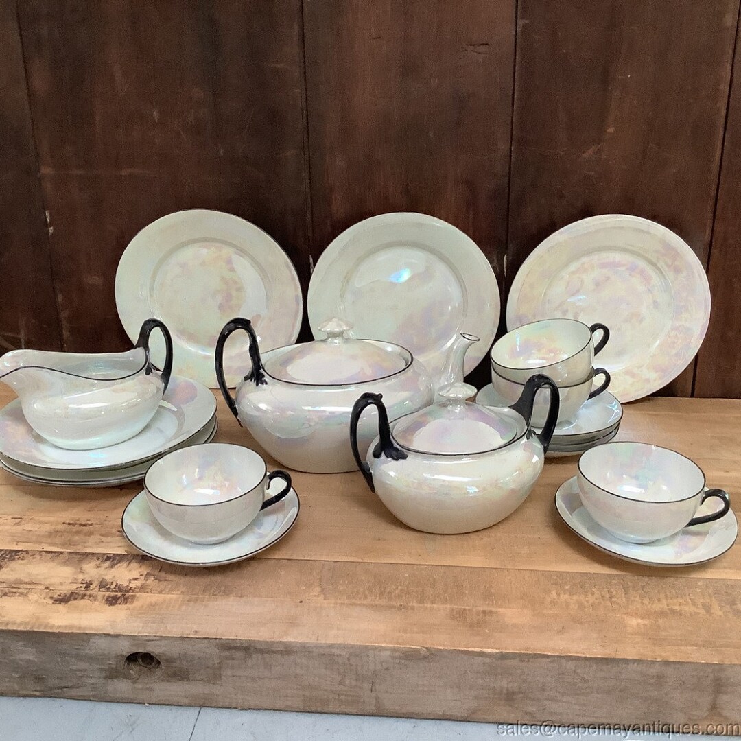 Vintage White Black Luster Tea Set F & W Czech and Epiag Mix Teapot ...
