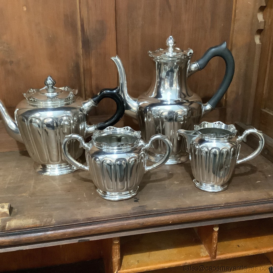 German Silver Plate Basse and Fischer Tea Set Teapot Coffee Pot Sugar ...
