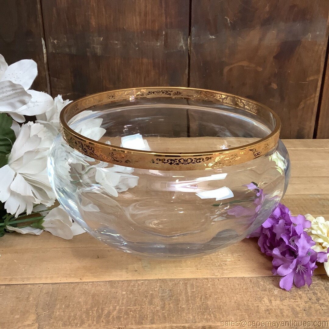 Signed Lenox Glass Bowl Gold Encrusted Rim Autumn Bulbous Round Body 7 ...