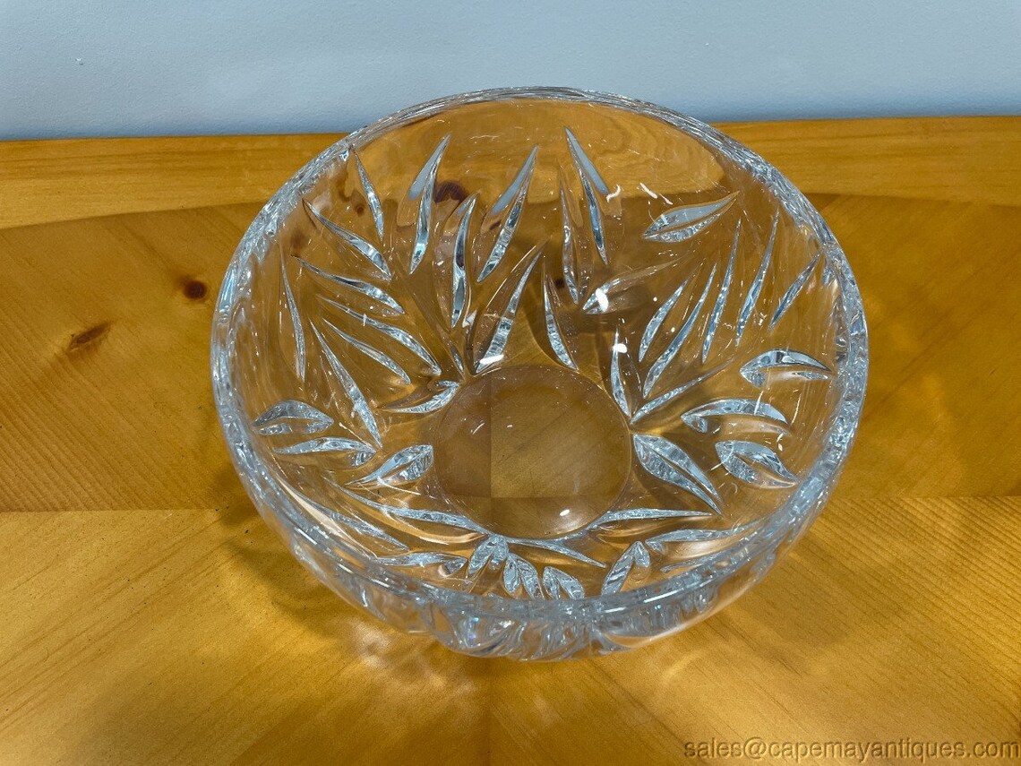 Vintage Large Crystal Bowl Cut Glass Lead Crystal Leaf Pattern | Etsy