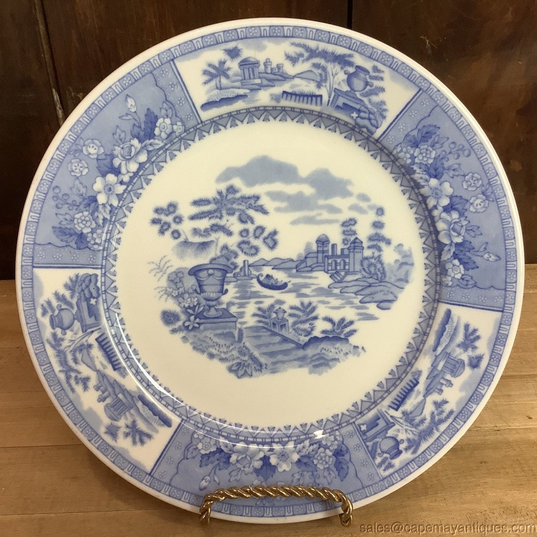 Blue White Asian Chinese Design Plate Syracuse China Co. Vintage USA 8. ...