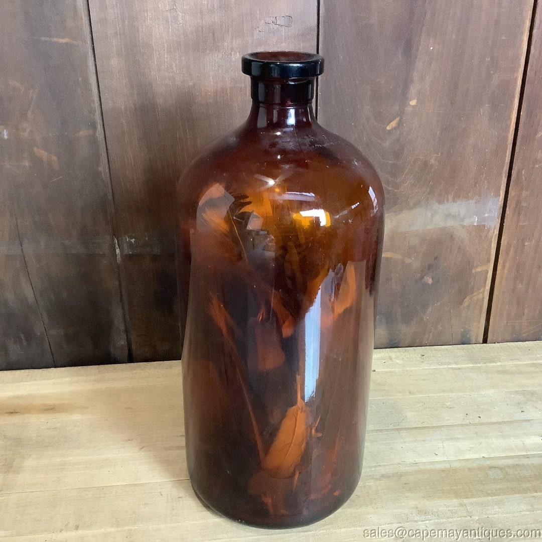 Brown Glass Bottle Vintage or Older 2 Seam Filled With Feathers Home ...