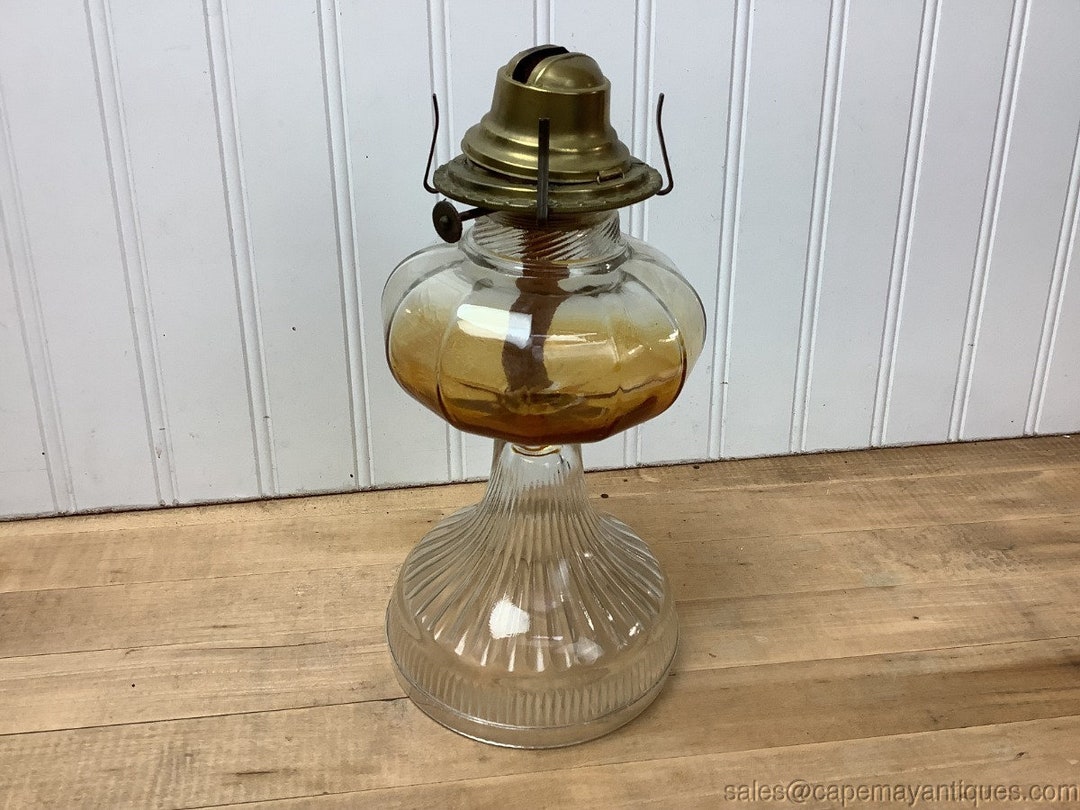 Vintage Clear Glass Oil Lamp Ribbed or Fluted Column Indentation ...