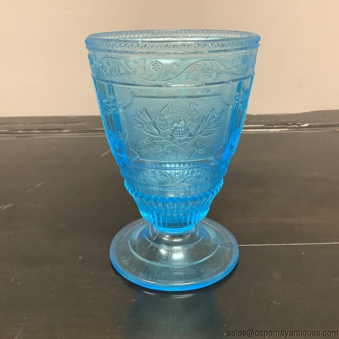 Bryce Brothers Willow Oak Blue Footed Beverage Glass EAPG Antique Glass ...
