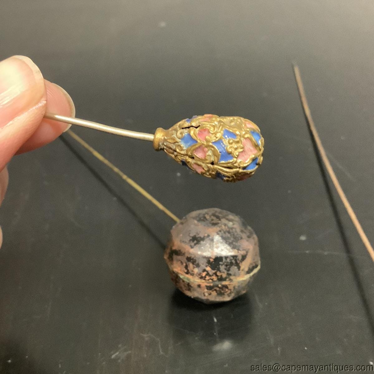 3 Victorian Era Hat Pines Full Rhinestone Top Colorful Enamel Gold ...