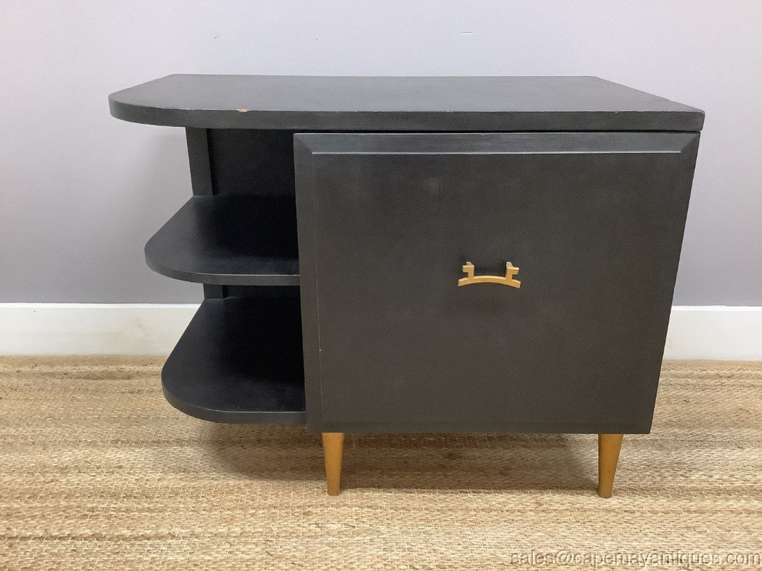 Black MCM Modern Side Table End Table Nightstand Painted Black Gold ...