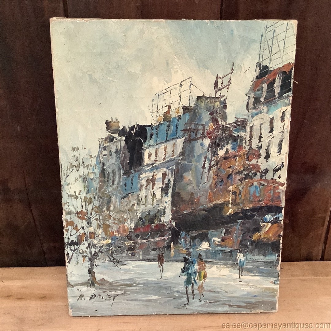 Vintage MCM Modern Oil Painting Paris France Street Scene Impressionist ...