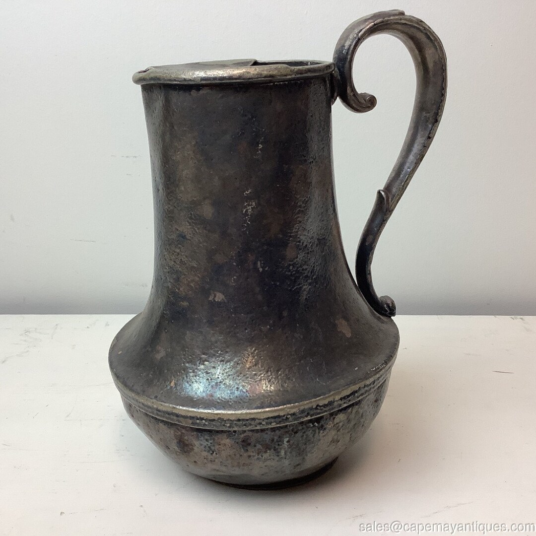 Antique Silverplate Holloware Hotel Pitcher Pebbled Ornate Handle Ice ...