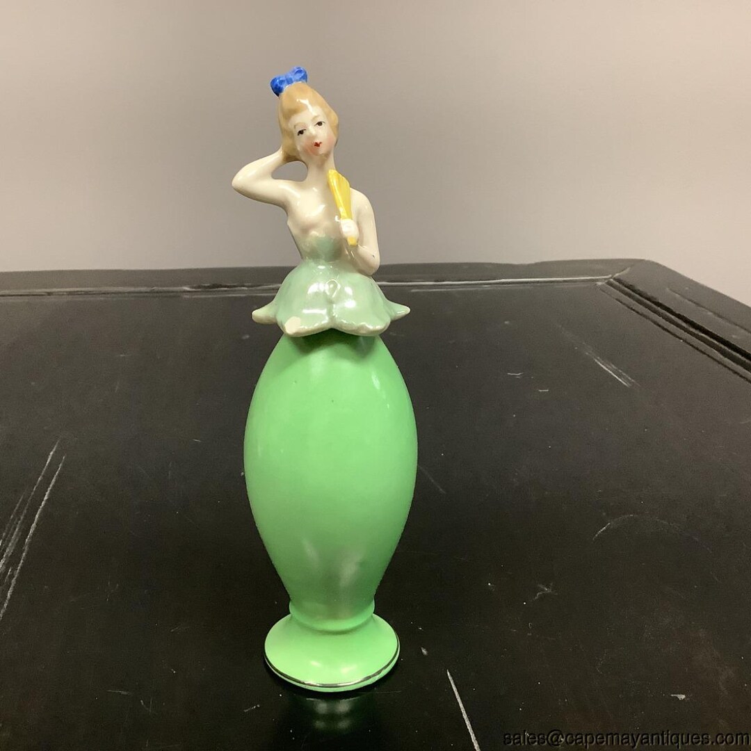 Art Deco Female Figure Perfume Bottle W Glass Dauber German Porcelain ...