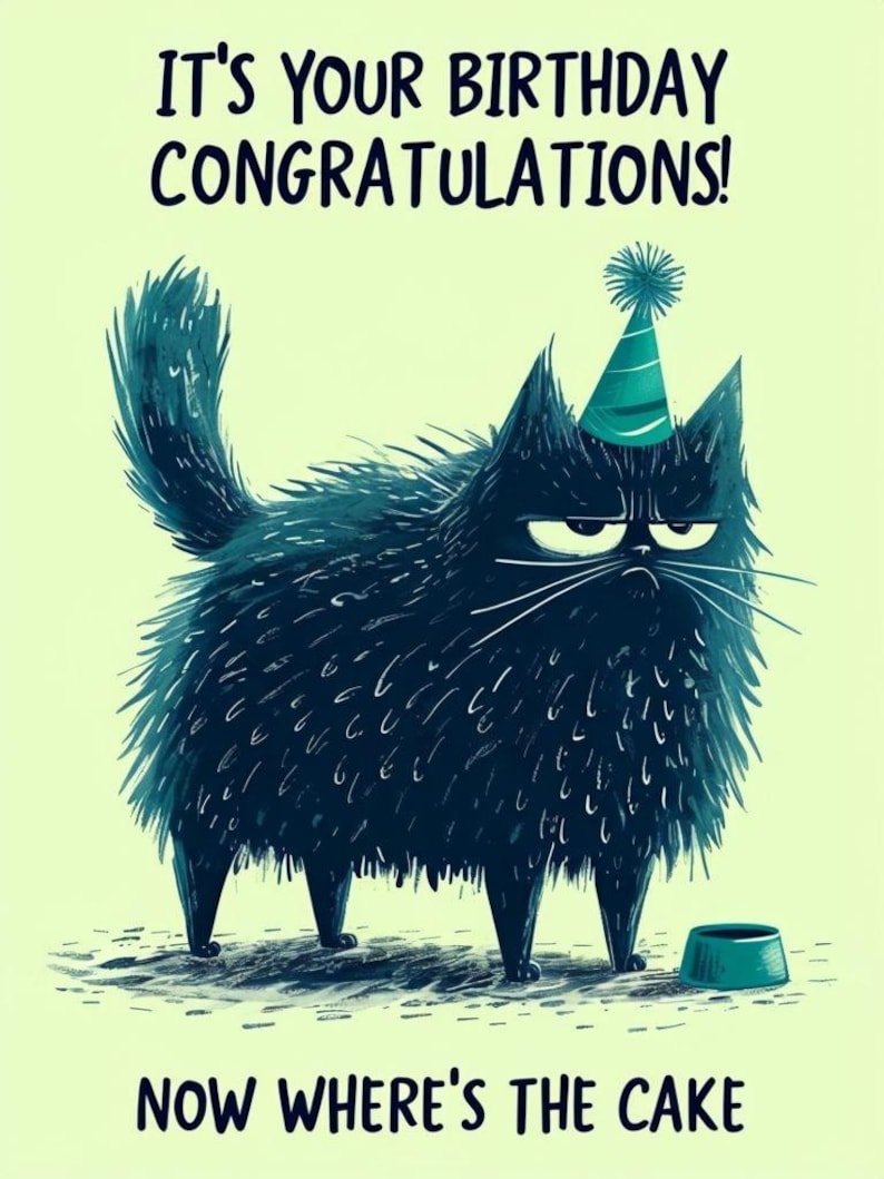 Printable Funny Birthday Card, Cat Card, Happy Birthday, Funny Cat Card ...