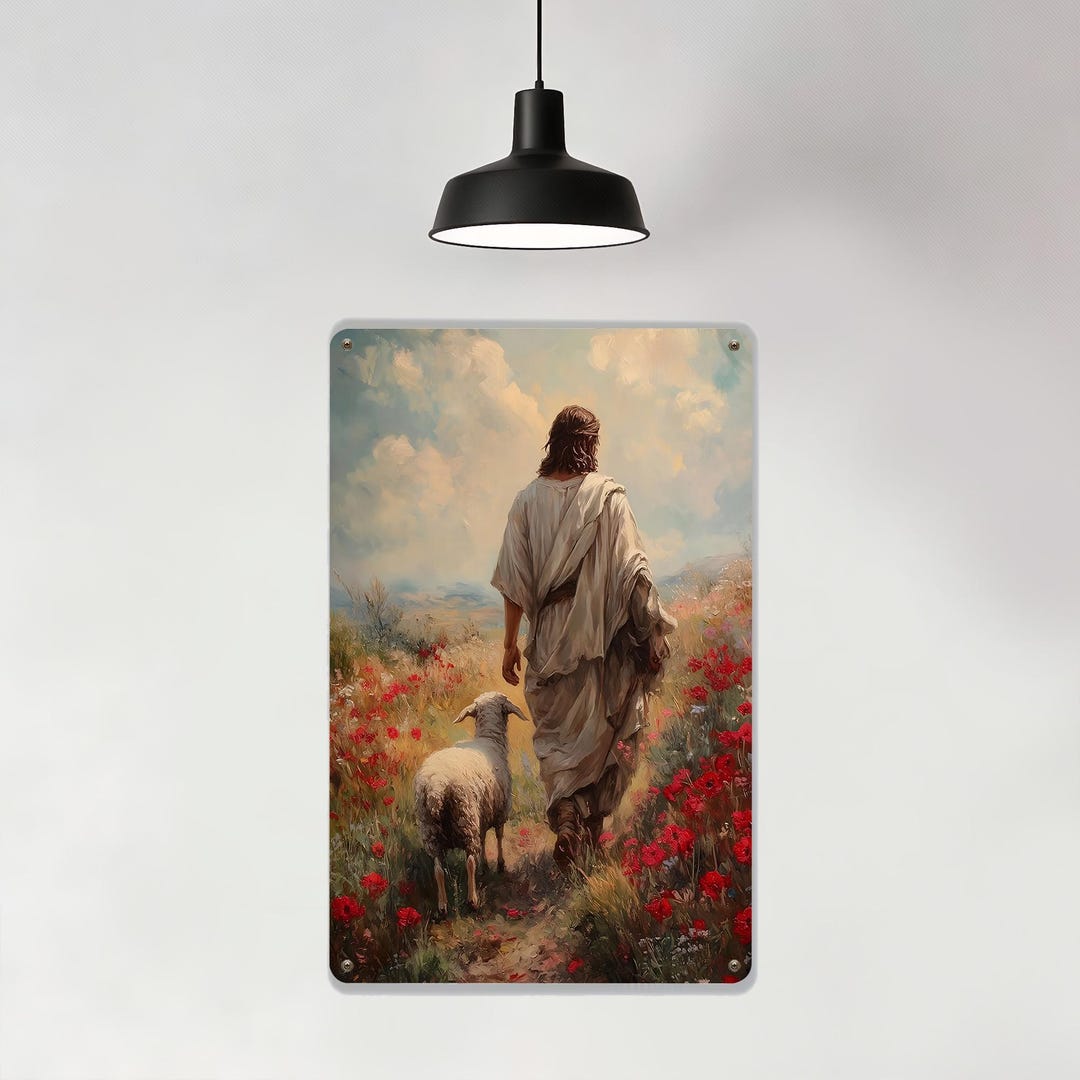 Divine Shepherd Metal Sign,jesus and Sheep Tin Sign,pastoral Landscape ...
