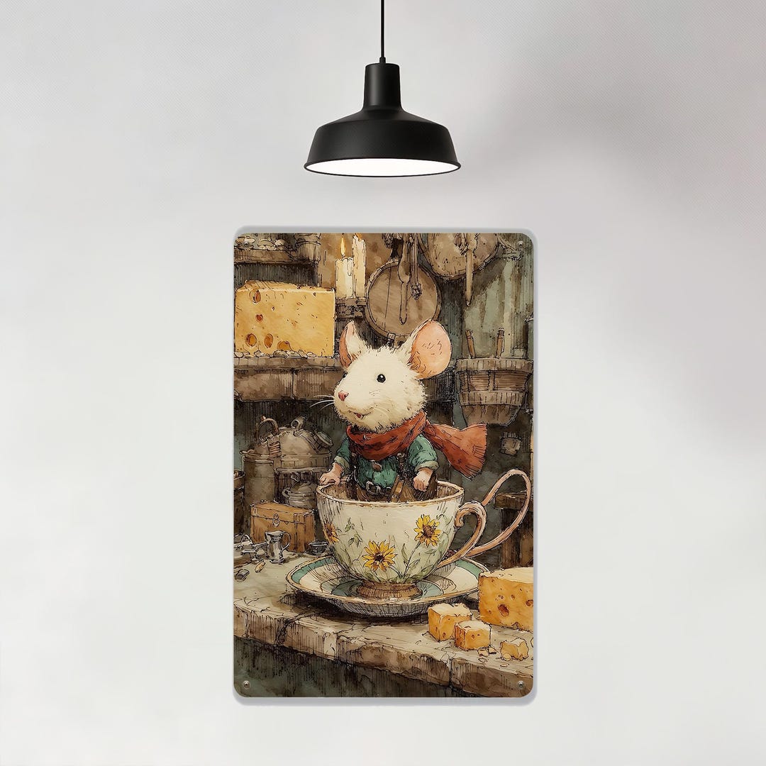 Mouse and Teacup Metal Sign,whimsical Art Tin Sign,vintage Kitchen ...