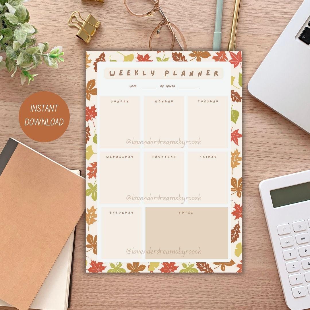 Undated Weekly Planner | Fall Printable Planner | Digital Download ...